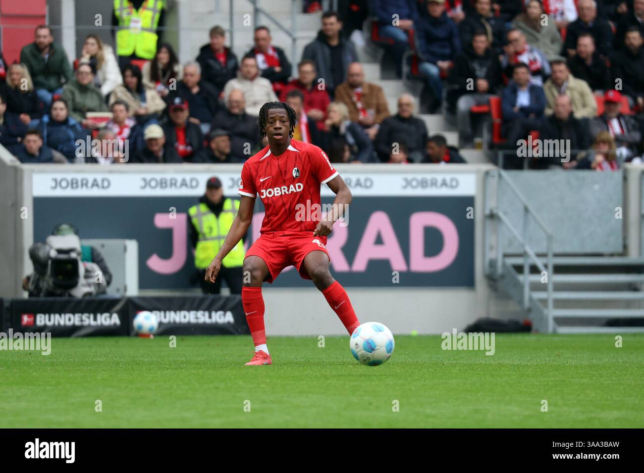 Freiburg, Deutschland. 30th Mar, 2025. Johan Manzambi (SC Freiburg ...