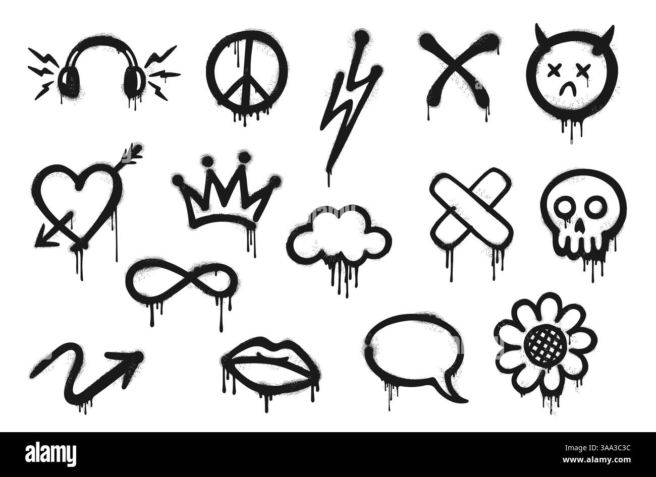 Grunge graffiti ink spray paint, vector street art. Hand drawn black ...