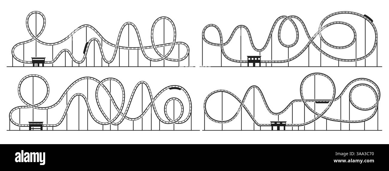 Roller coaster loop. Amusement park rollercoaster silhouette. Vector ...