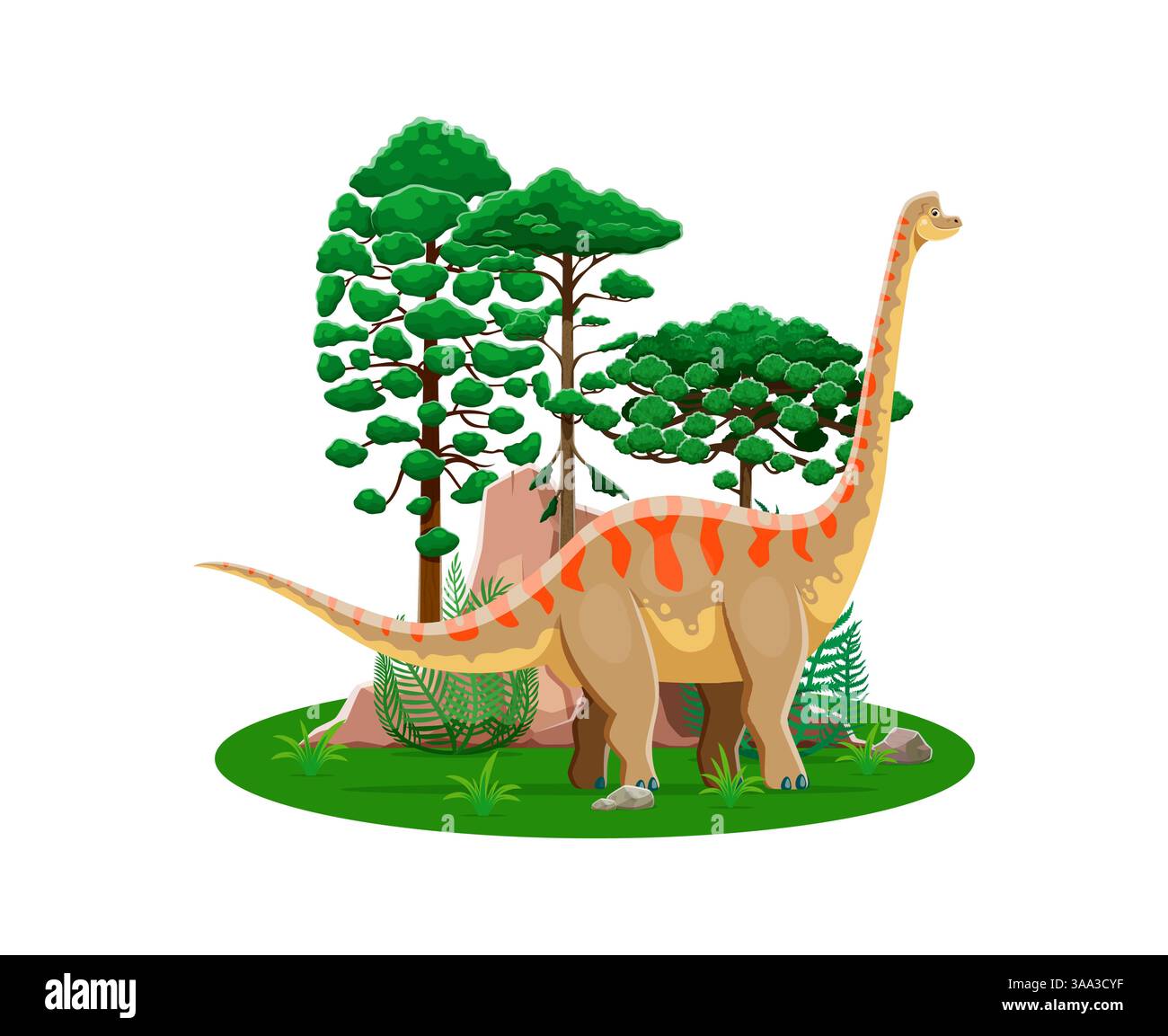 Brachiosaurus prehistoric dinosaur cartoon character. Isolated vector ancient herbivore sauropod ...