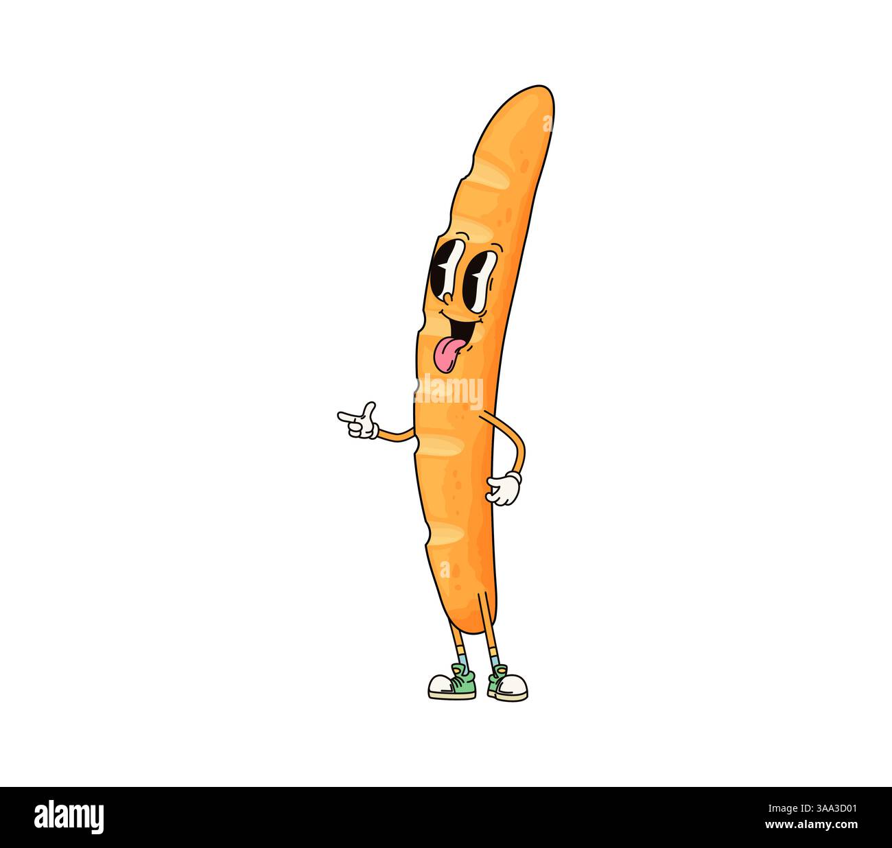 Funny groovy baguette bread character. Cartoon vector long bakery ...