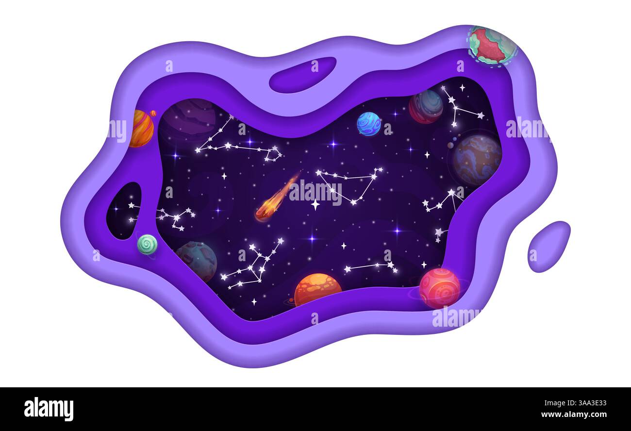 Paper cut galaxy landscape with sky star constellations, planets and ...