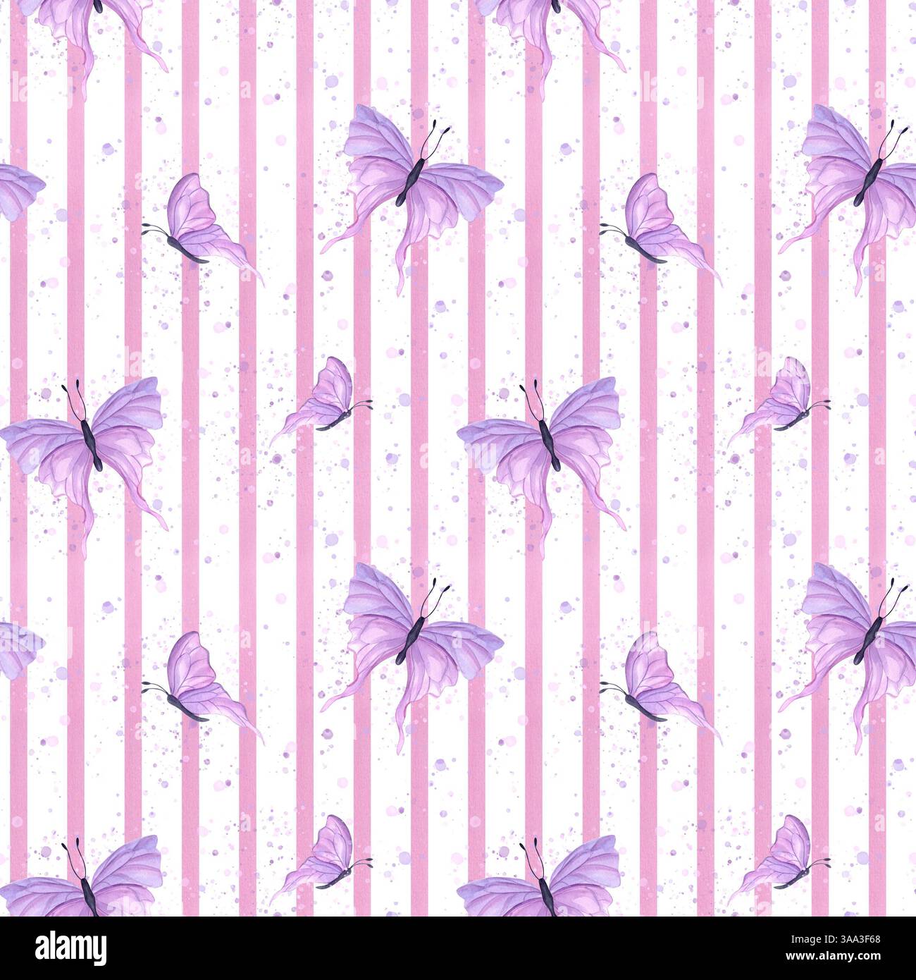 Pink vertical stripes, adorned with flying lilac butterflies and ...