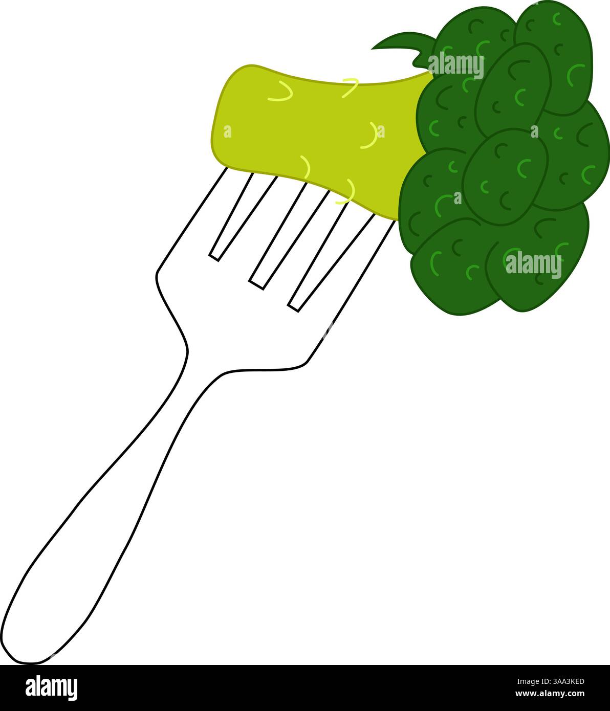 fork with a broccoli illustration. Vector flat composition, isolated on ...