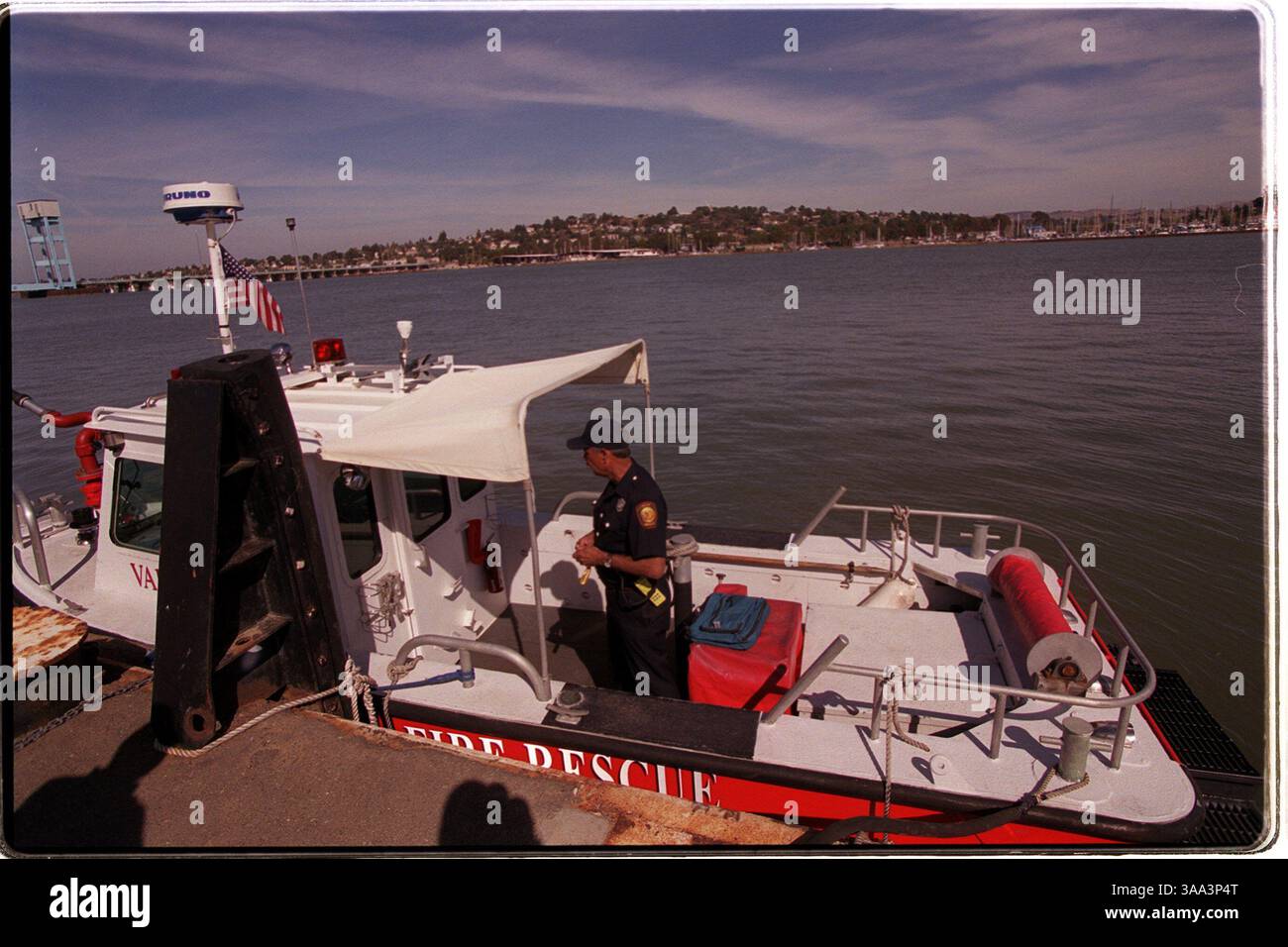 Captain Dan Low of the Vallejo fire department prepares the boat for a ...