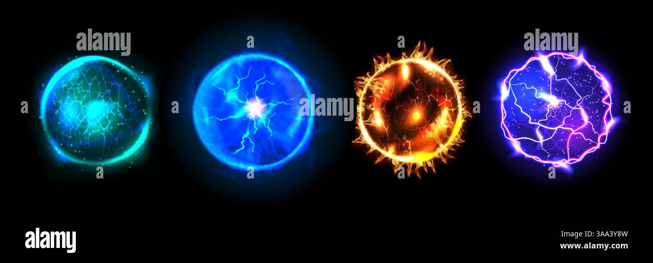 Light ball. Blue magic fire portal. Energy flame flash or crystal orb ...