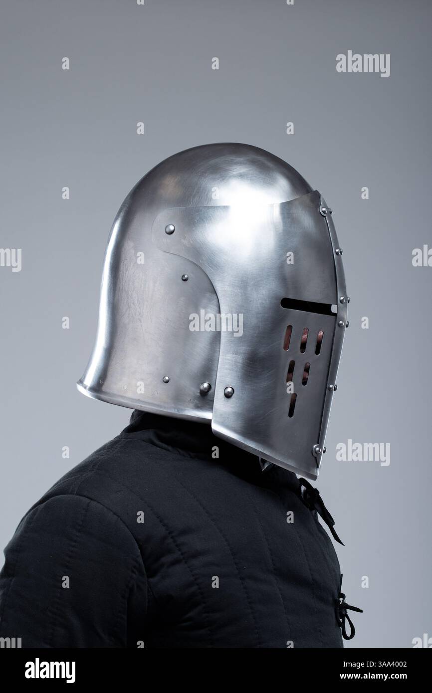 Closed Medieval Helmet with Slits. Polished silver helmet fully ...