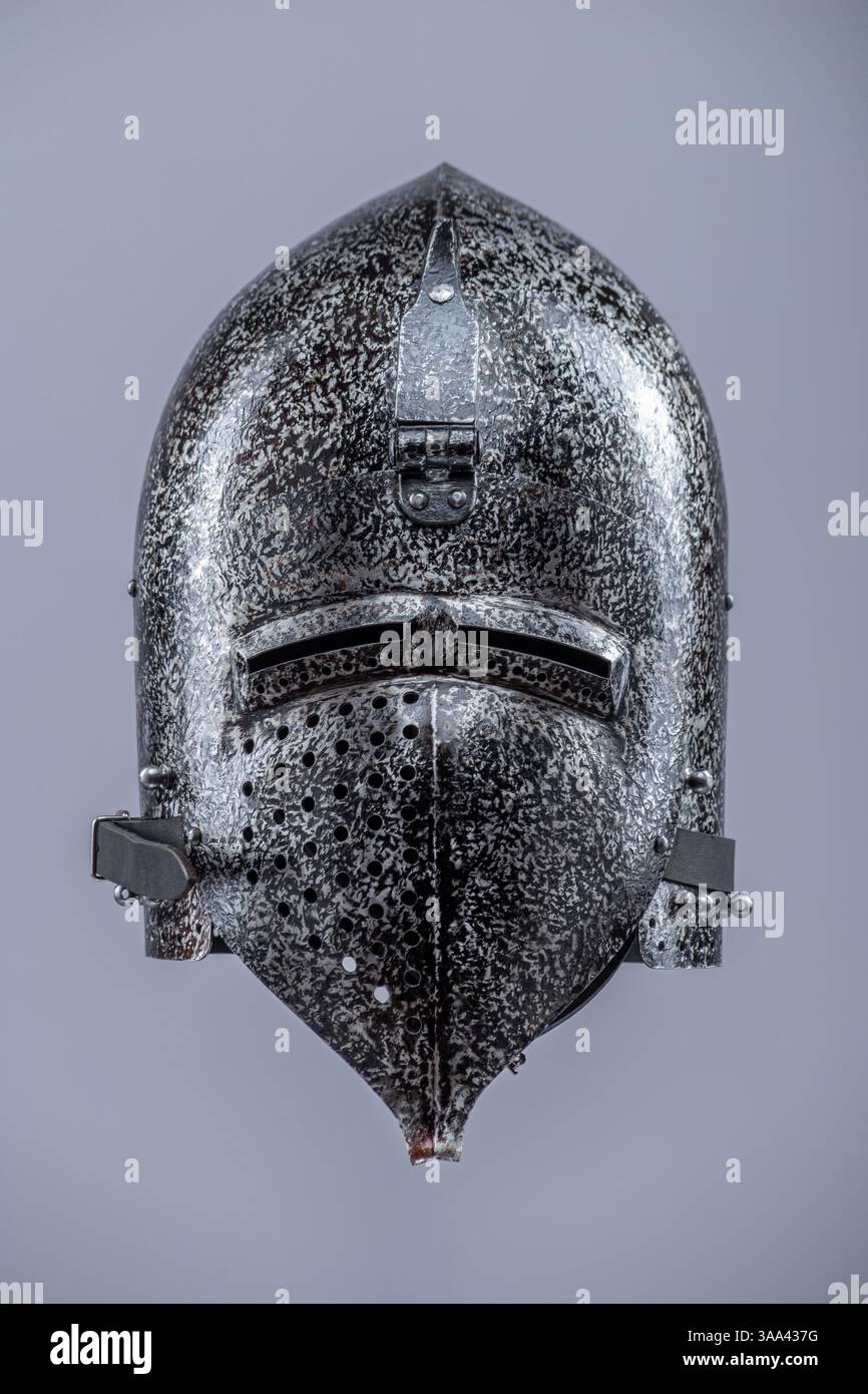 Medieval Knight Helmet with Visor. Polished metal head protection with ...
