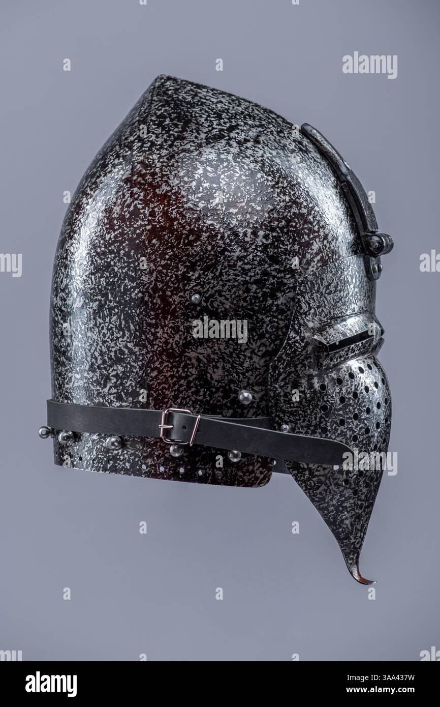 Medieval Knight Helmet with Visor. Polished metal head protection with ...