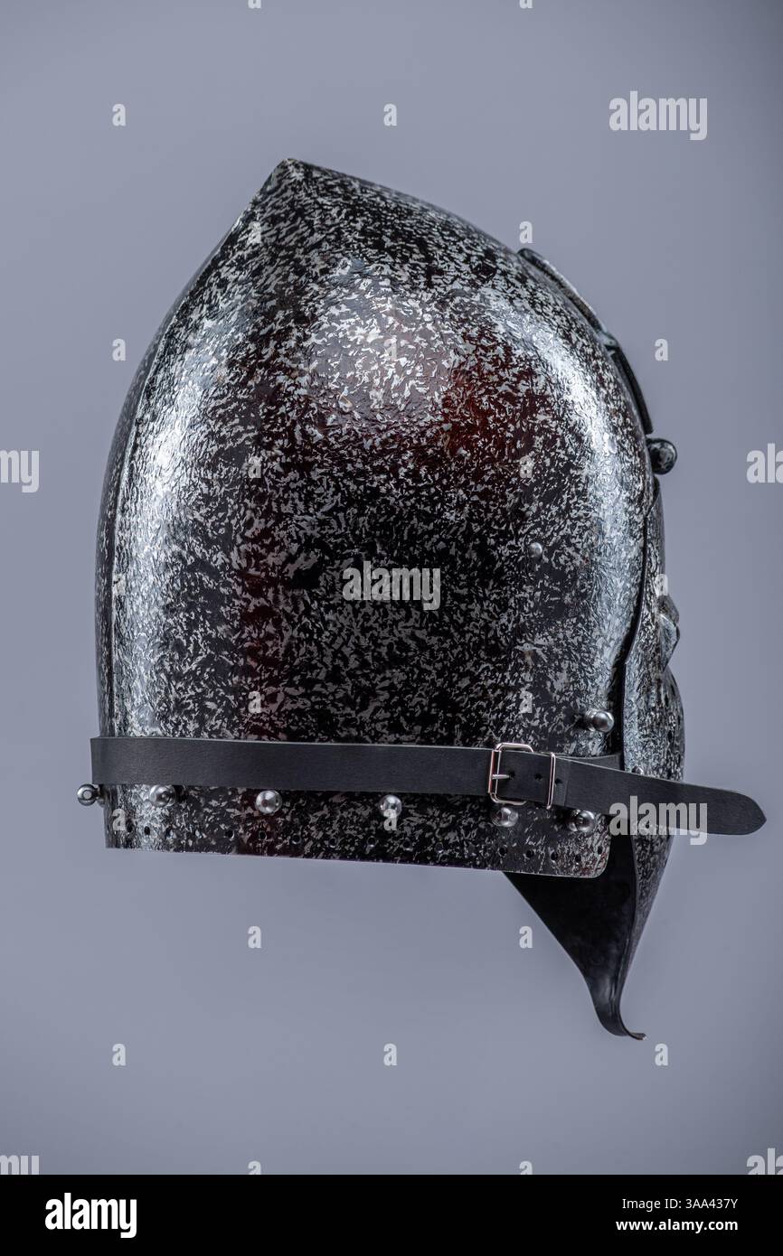 Medieval Knight Helmet with Visor. Polished metal head protection with ...