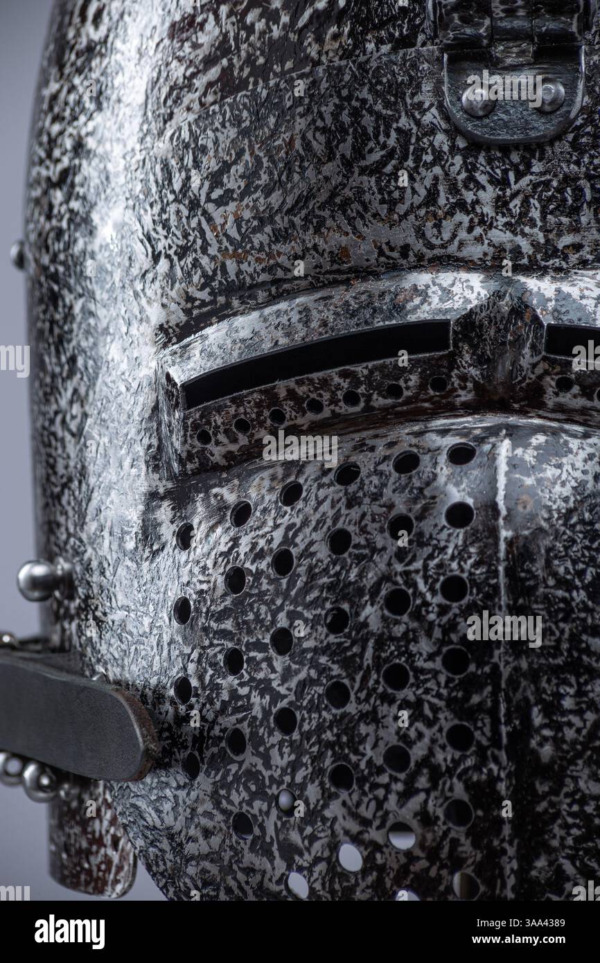 Medieval Knight Helmet with Visor. Polished metal head protection with ...