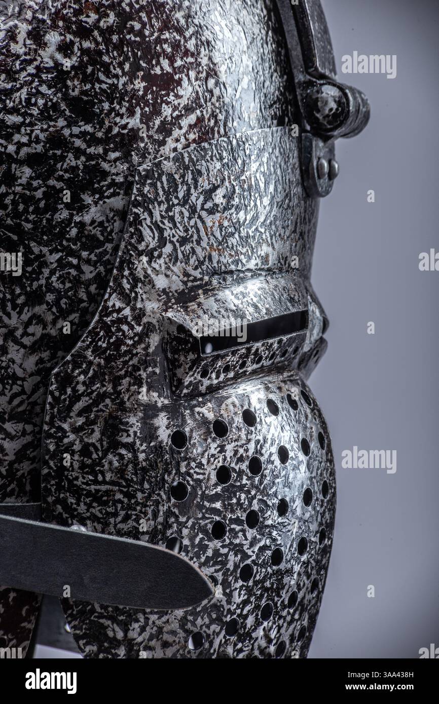 Medieval Knight Helmet with Visor. Polished metal head protection with ...