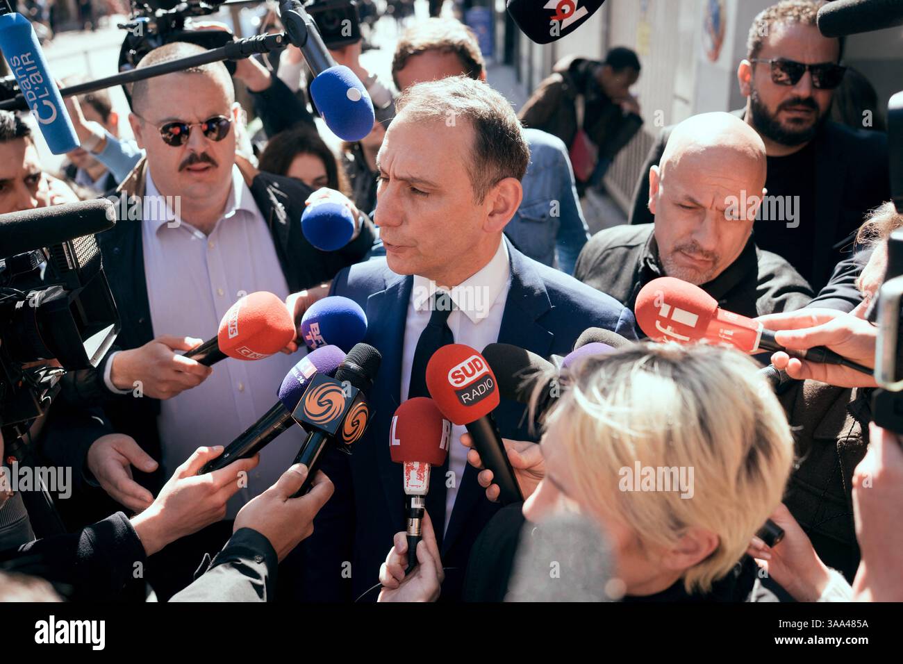 Laurent Jacobelli leaves the headquarters of the French far-right ...