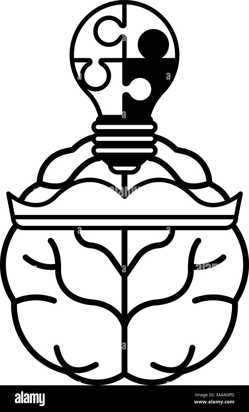 A brain with a light bulb on top of it. The brain is surrounded by a ...