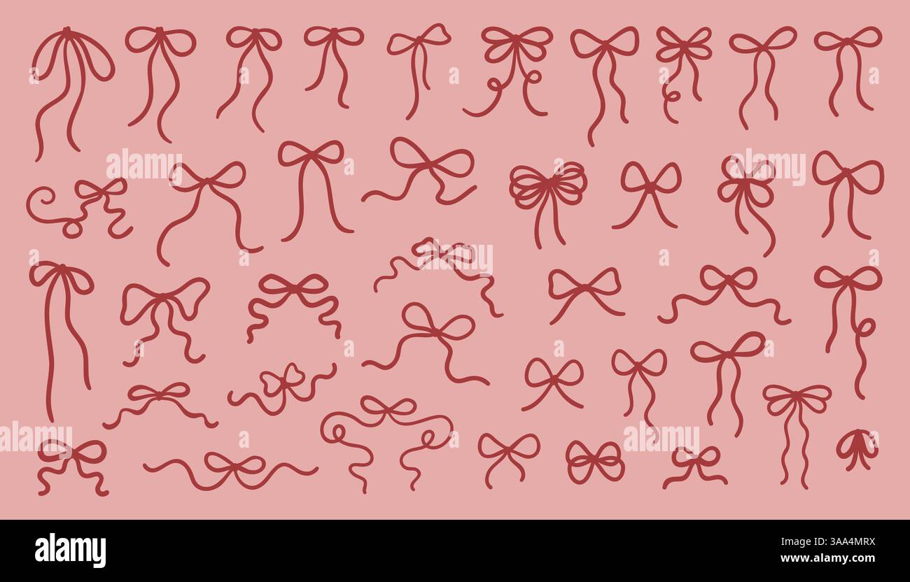 Whimsy bow set. Collection of various bow designs on a pink background ...