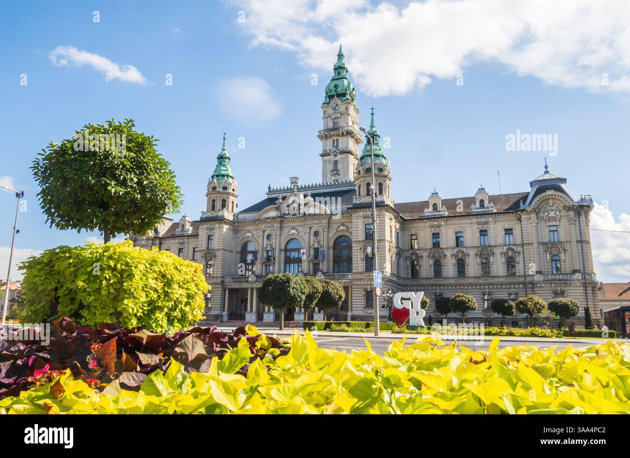 Gyor, Hungary - September 25, 2024: View of the town hall facade of the ...
