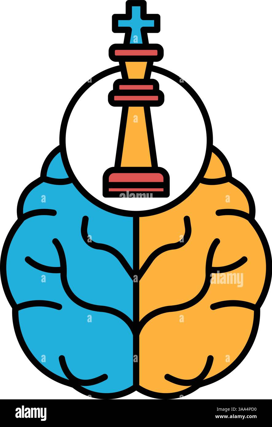 A brain with a chess piece on top of it. The brain is split into two ...
