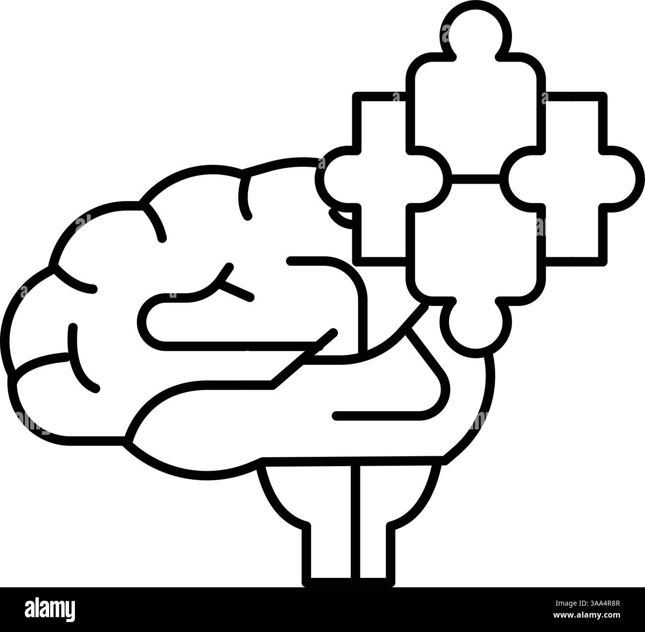 A brain with a puzzle piece in its hand. The puzzle piece is a symbol ...