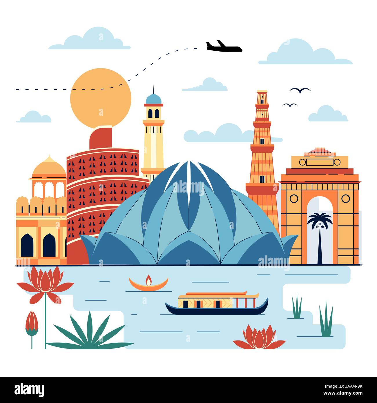 India Travel Scene with Tourist Attractions Stock Vector Image & Art ...
