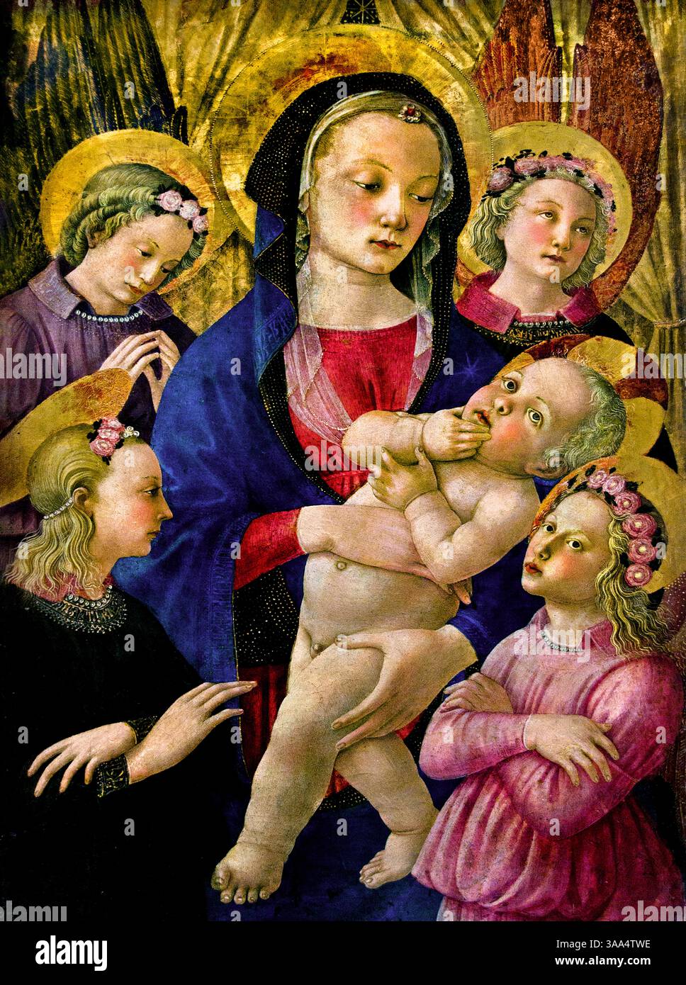 Virgin Mary and the Child Jesus surrounded by four angels, MASTER OF ...
