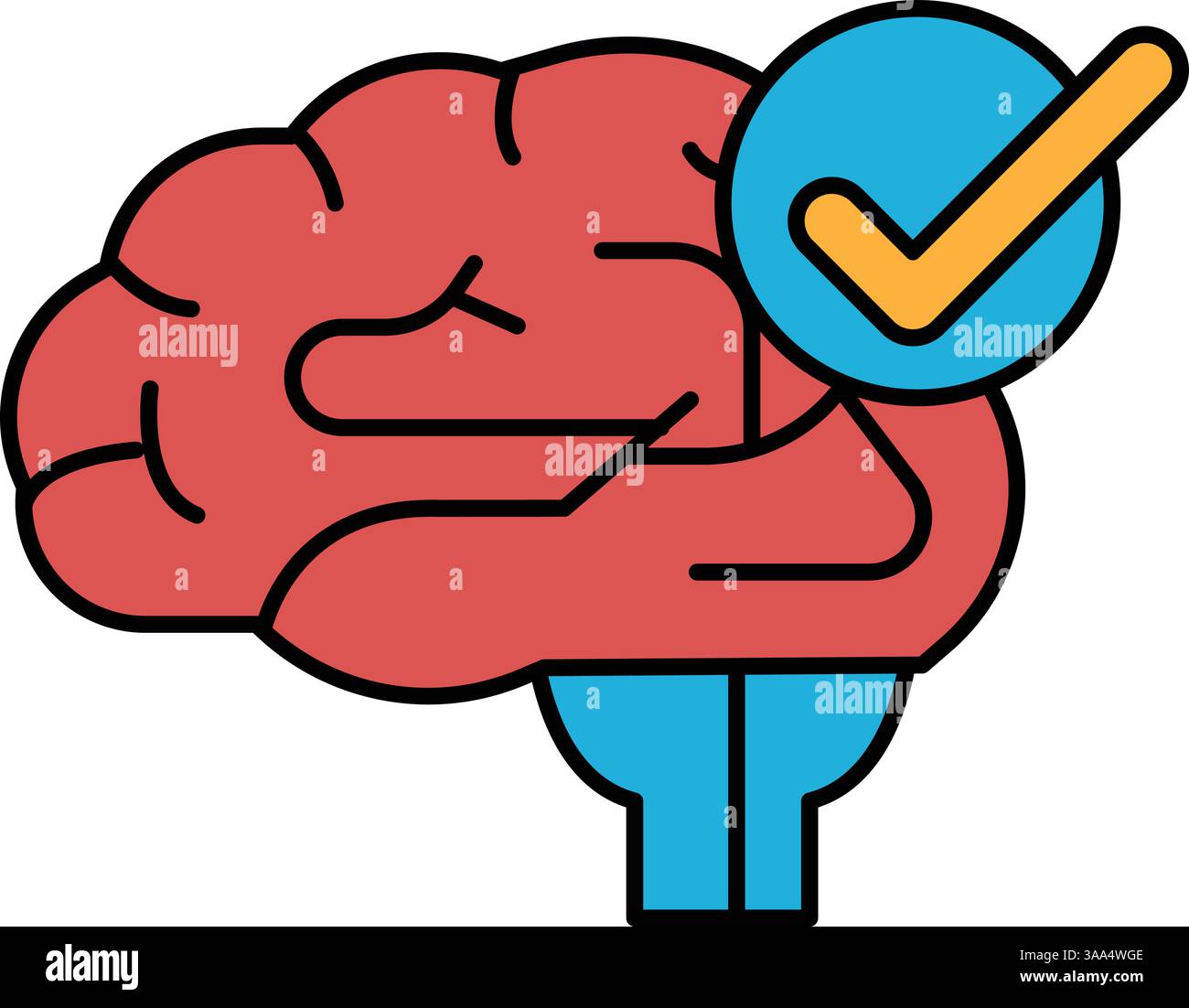 A brain with a check mark on it. The brain is red and blue Stock Vector ...