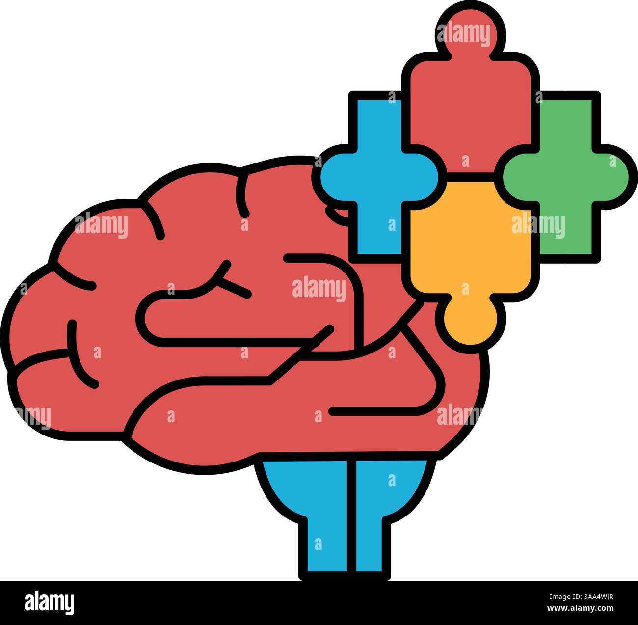 A brain with puzzle pieces on it. The puzzle pieces are in different ...