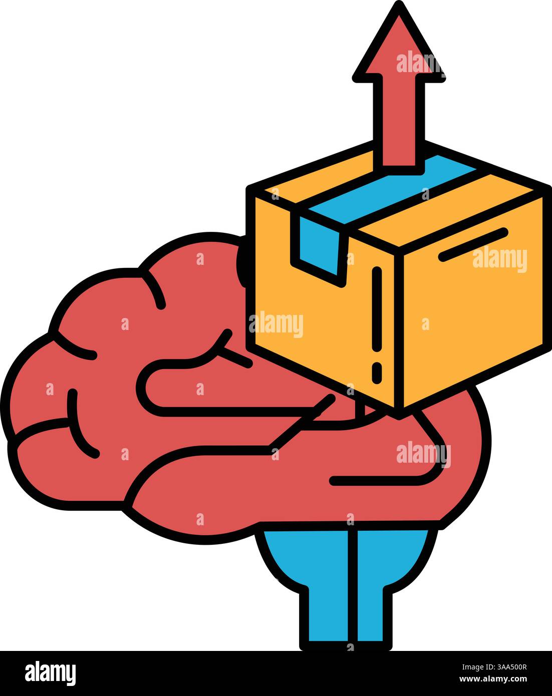 A person holding a box with a brain on top of it. The brain is red and ...