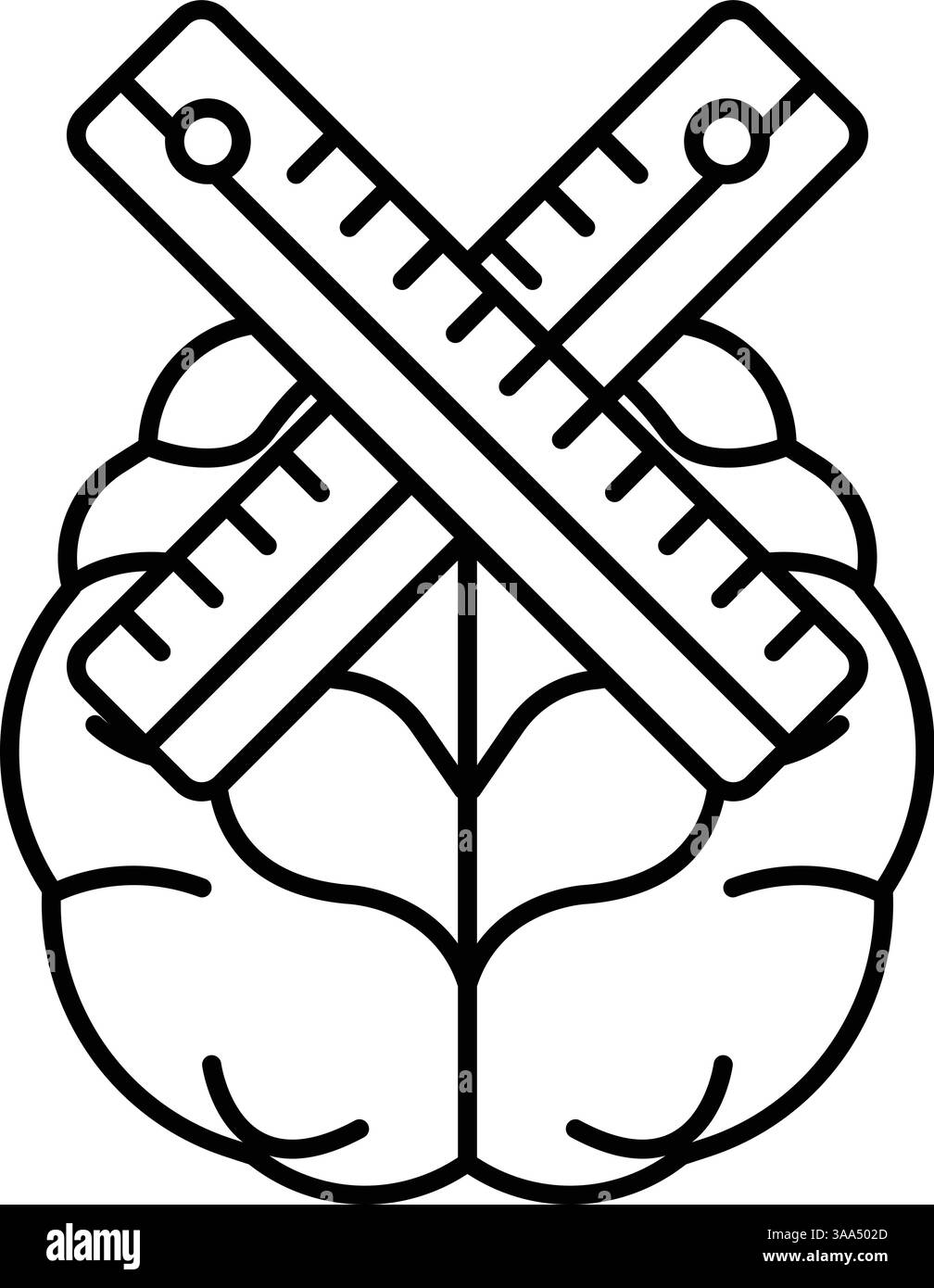 A ruler and a cross are drawn on a white background. The ruler is ...