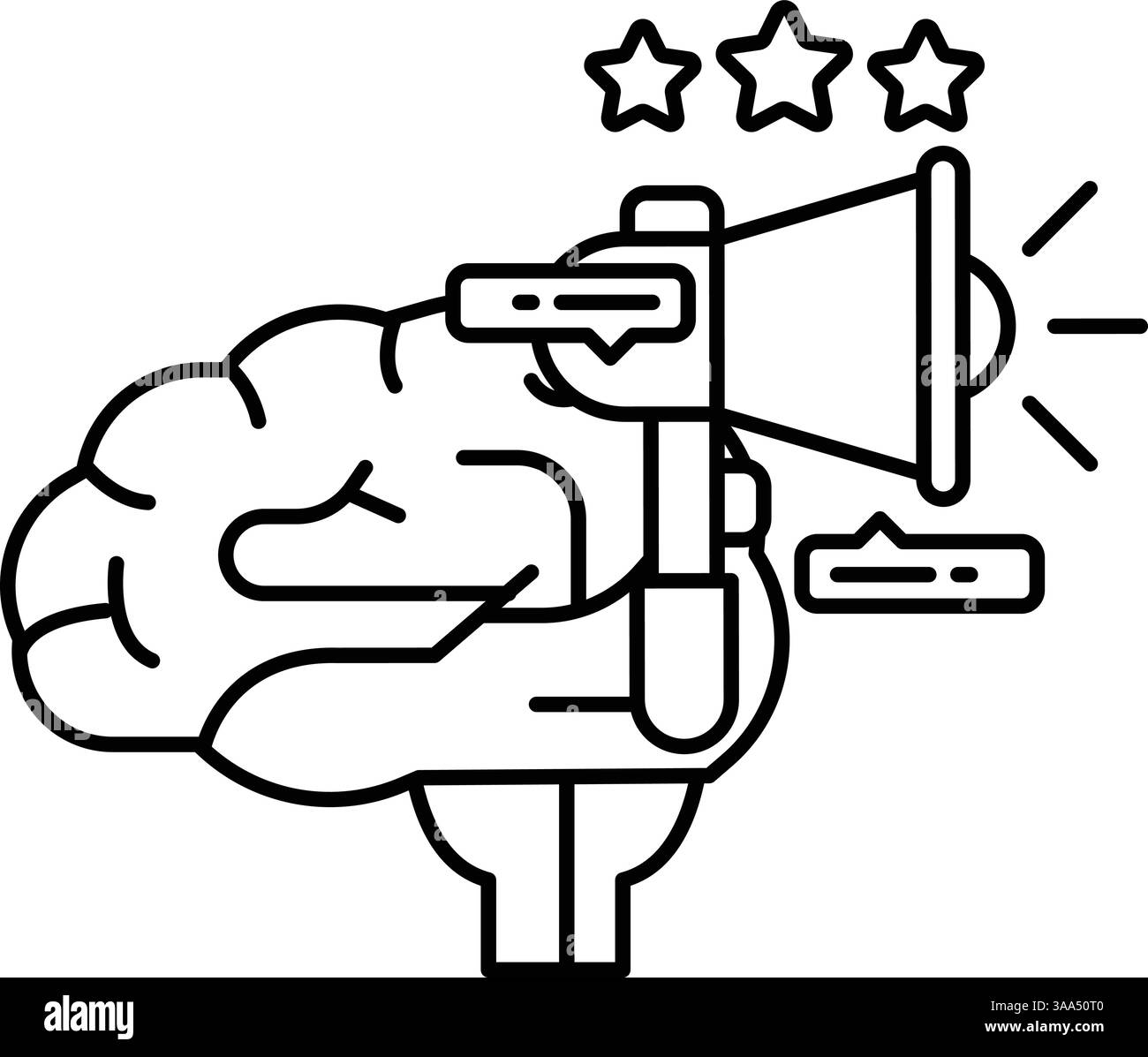 A brain with a microphone in its hand and three stars above it. Concept ...