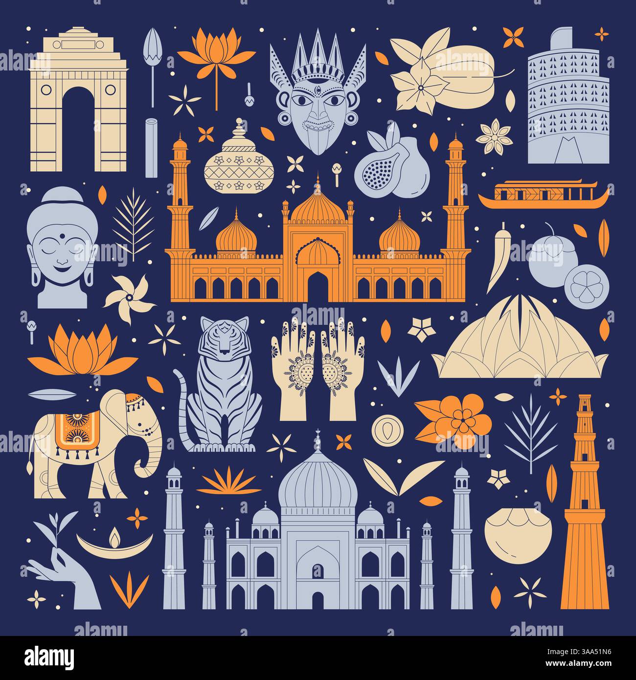 Night India Travel Poster with Indian Symbols Stock Vector Image & Art ...