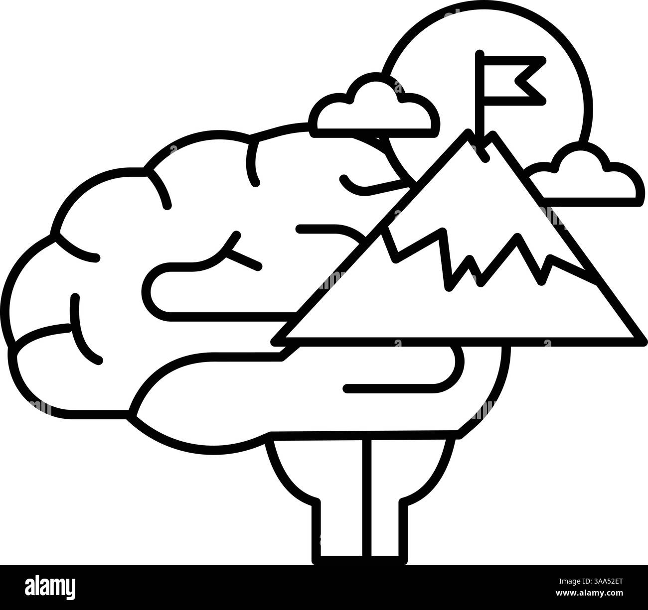 A brain is holding a flag and a mountain in the background. Concept of ...
