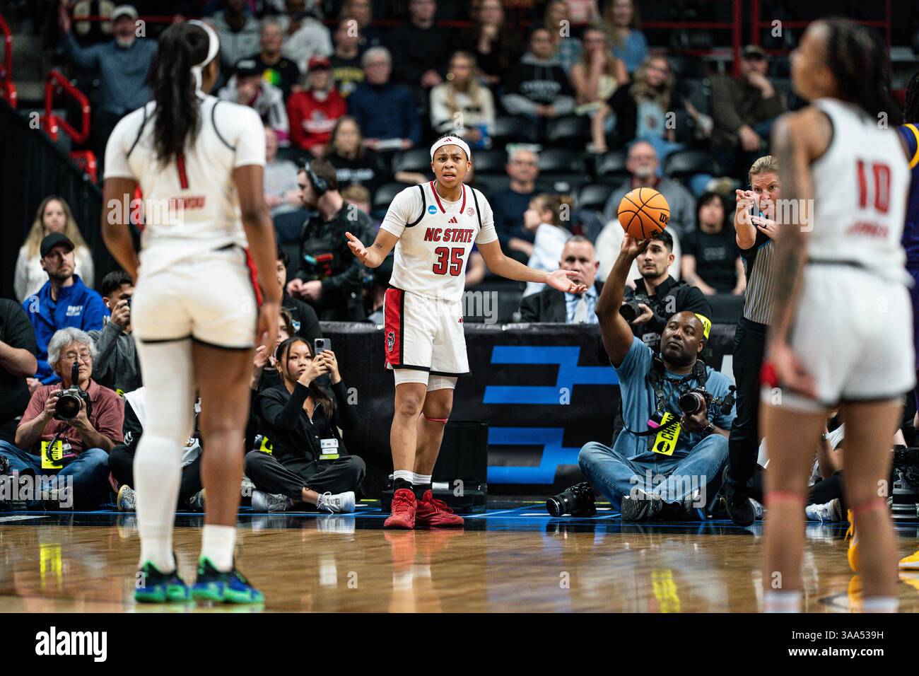 NC State Wolfpack guard Zoe Brooks (35) reacts during the NCAA Women's ...