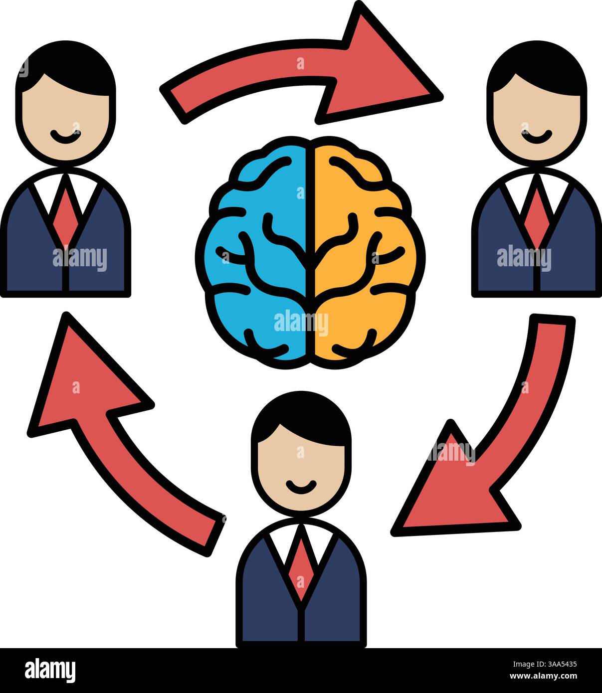 A cartoon of men with their heads connected to a brain. The brain is ...