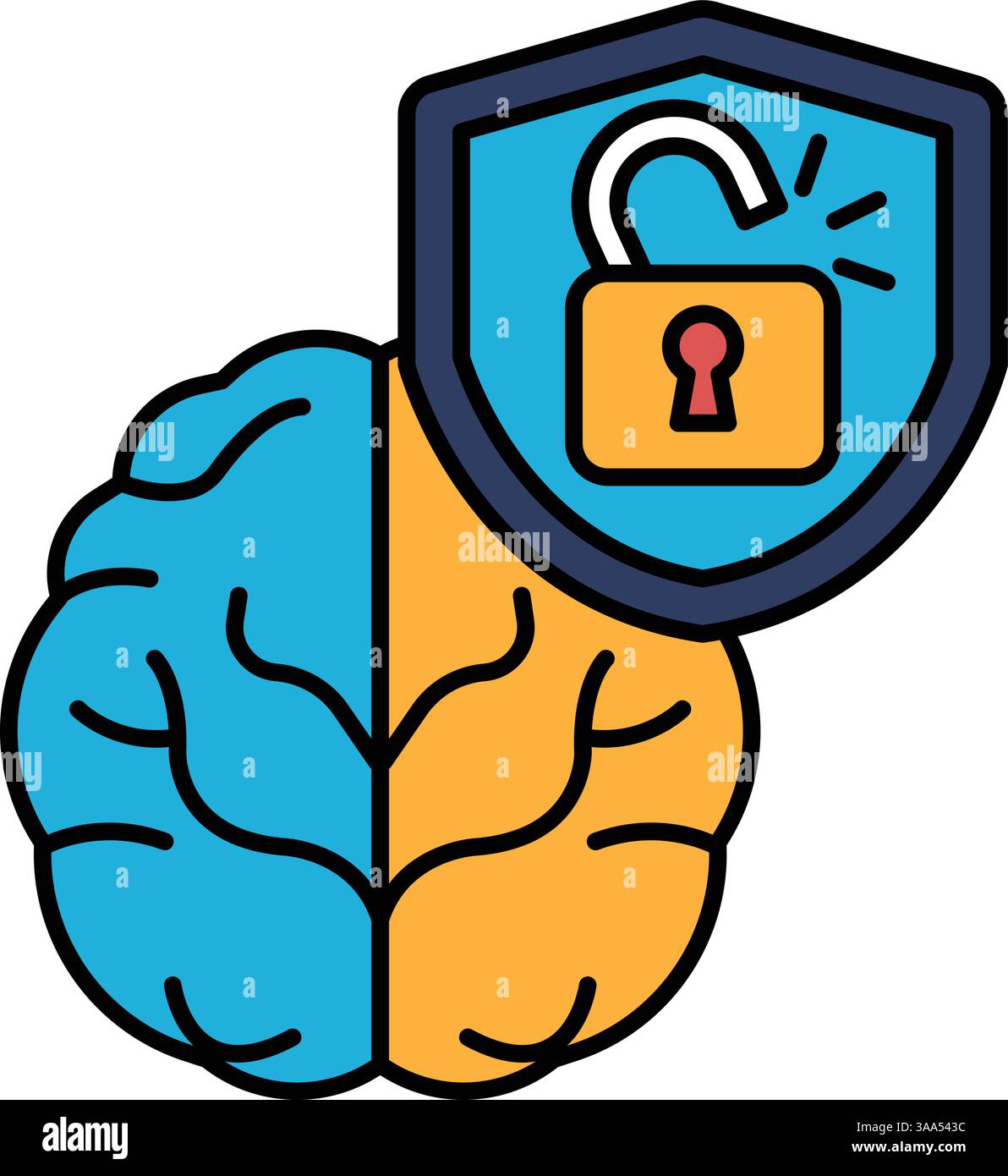A brain with a lock on it. The lock is on the right side of the brain ...