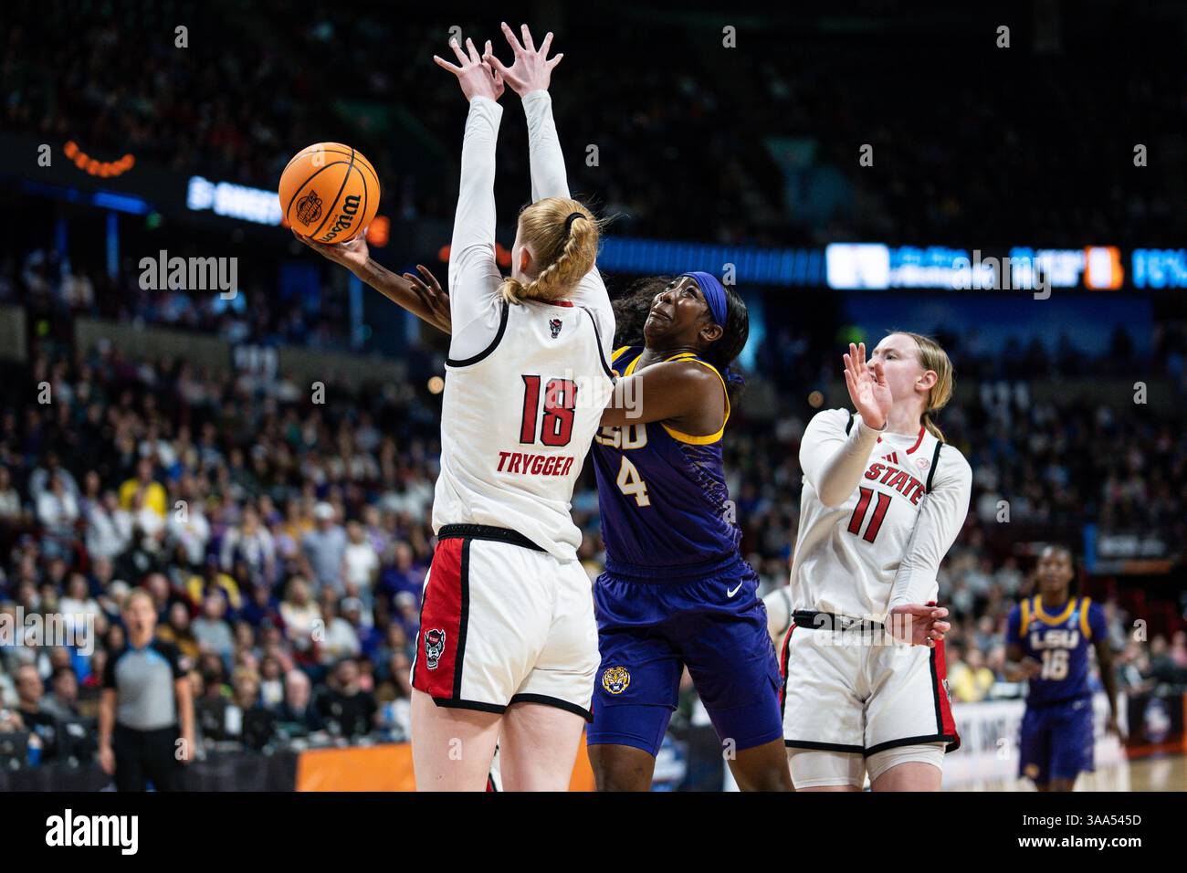 LSU Tigers guard Flau'Jae Johnson (4) shoots against NC State Wolfpack ...
