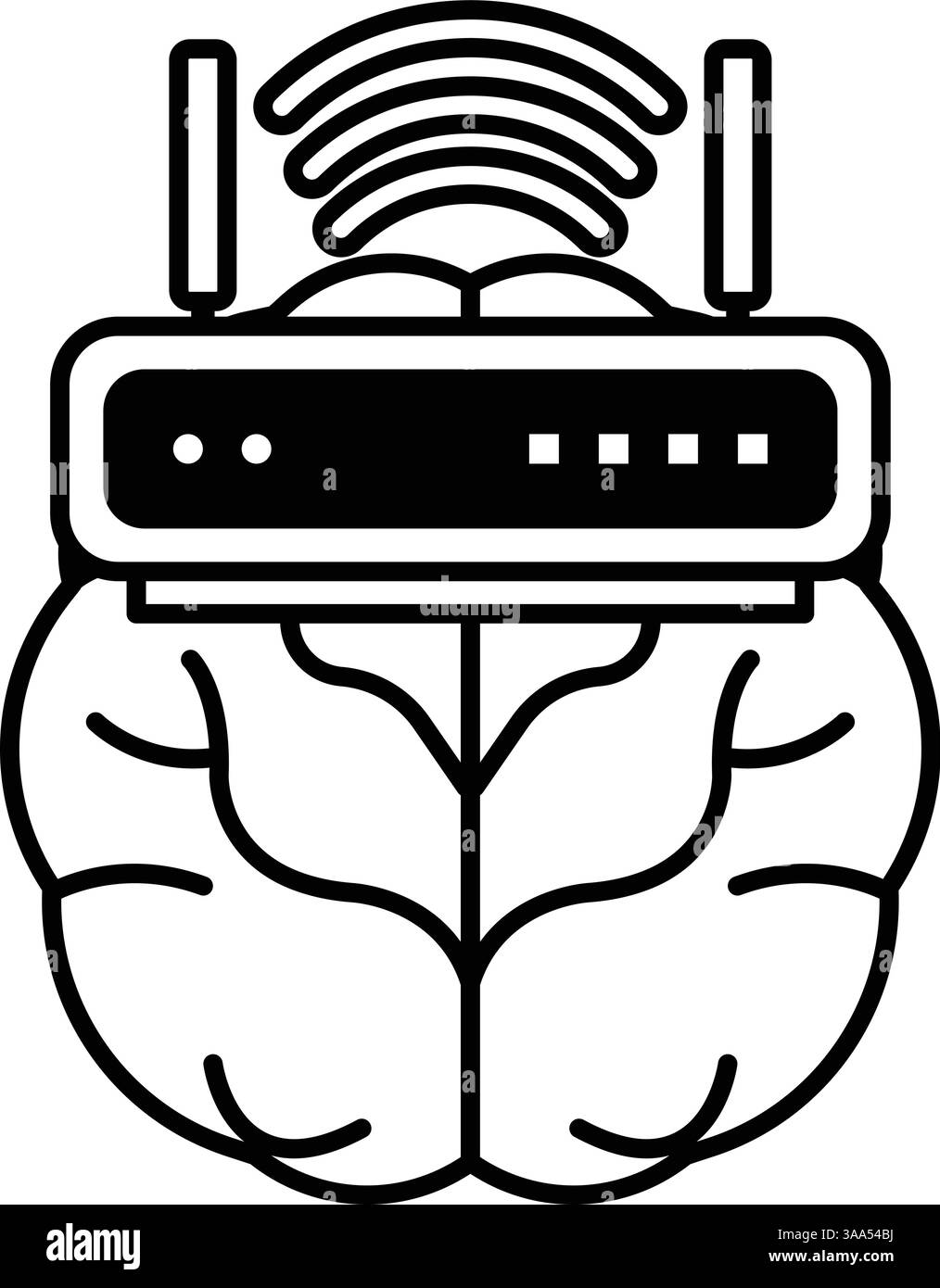 A brain with a wifi router on it. The brain is black and white Stock ...