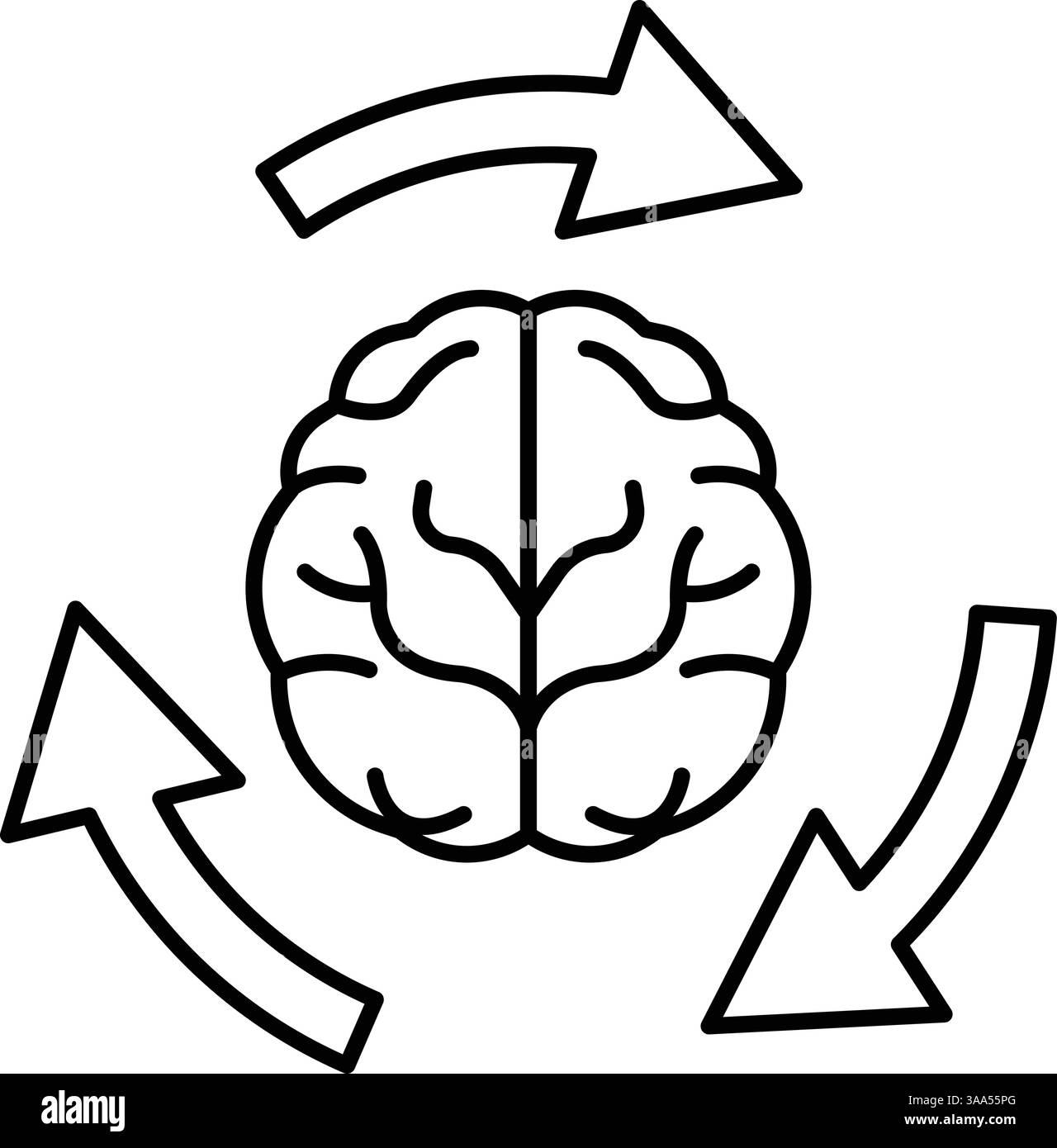 A brain with two different halves and arrows pointing to the left Stock ...