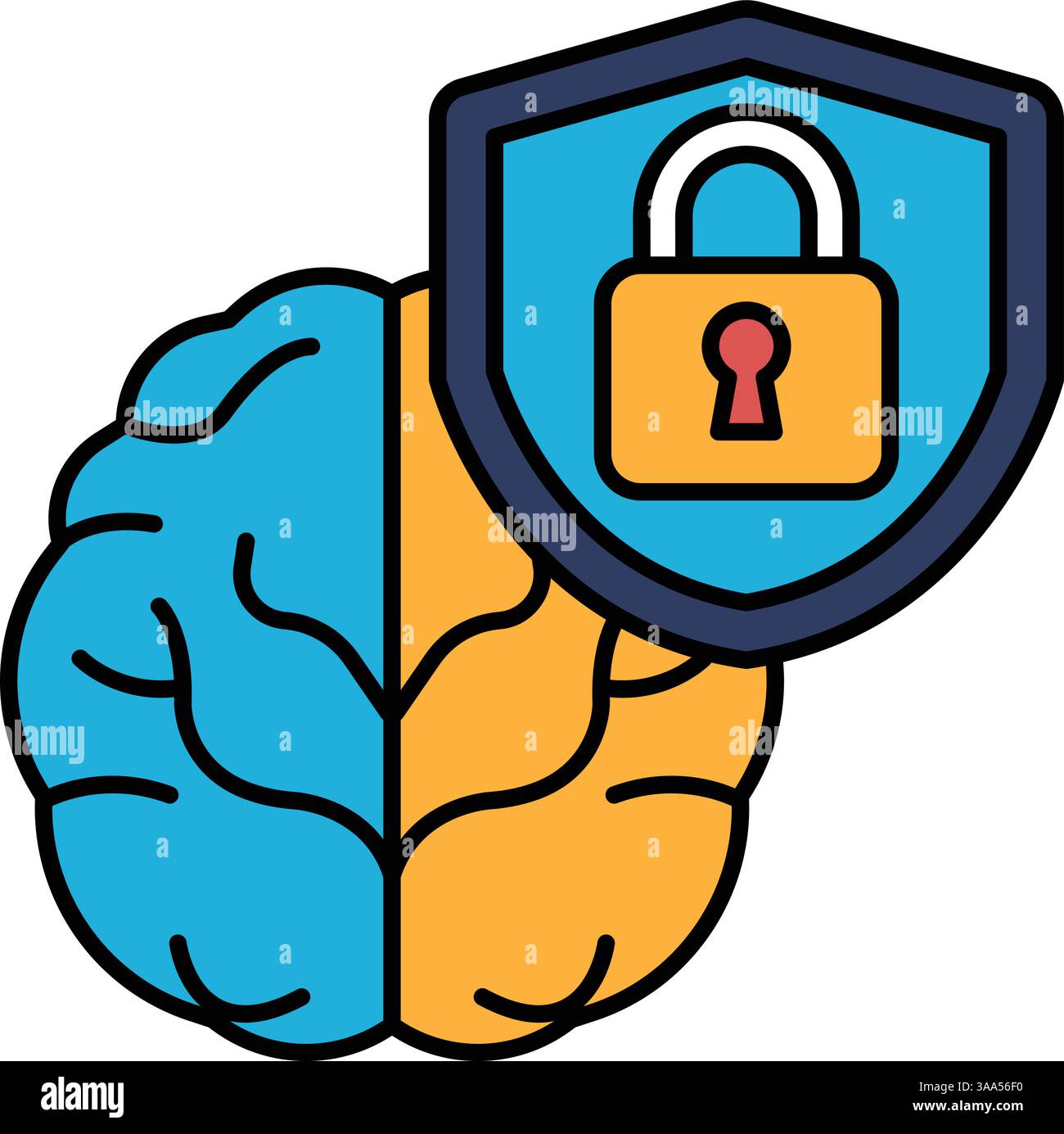 A brain with a lock on it. The lock is on the right side of the brain ...