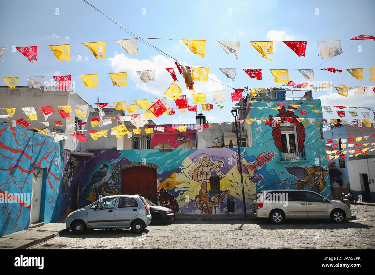 Street art murals are seen in the Xanenetla district of Puebla, Mexico ...