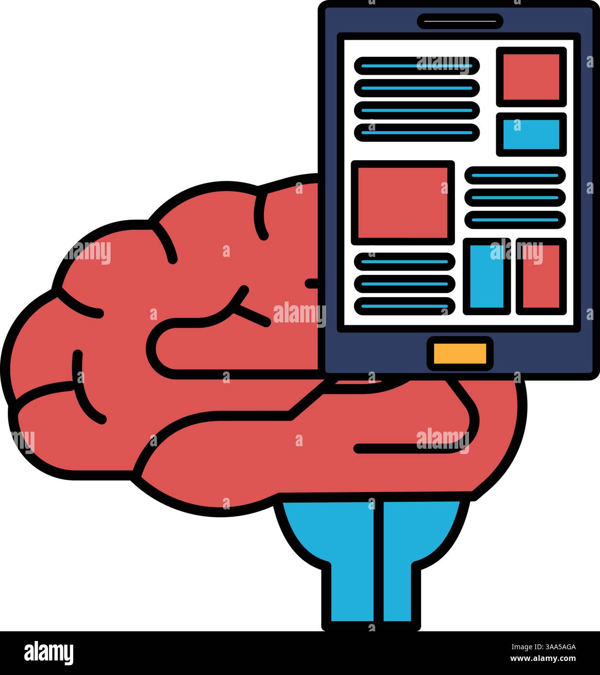 A brain holding a cell phone. The brain is red and blue Stock Vector ...