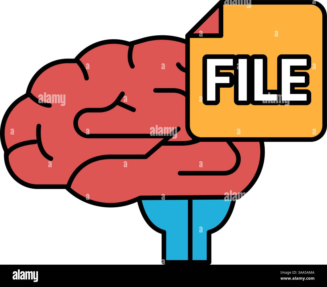 A brain with a yellow file folder on top of it. The brain is red and ...