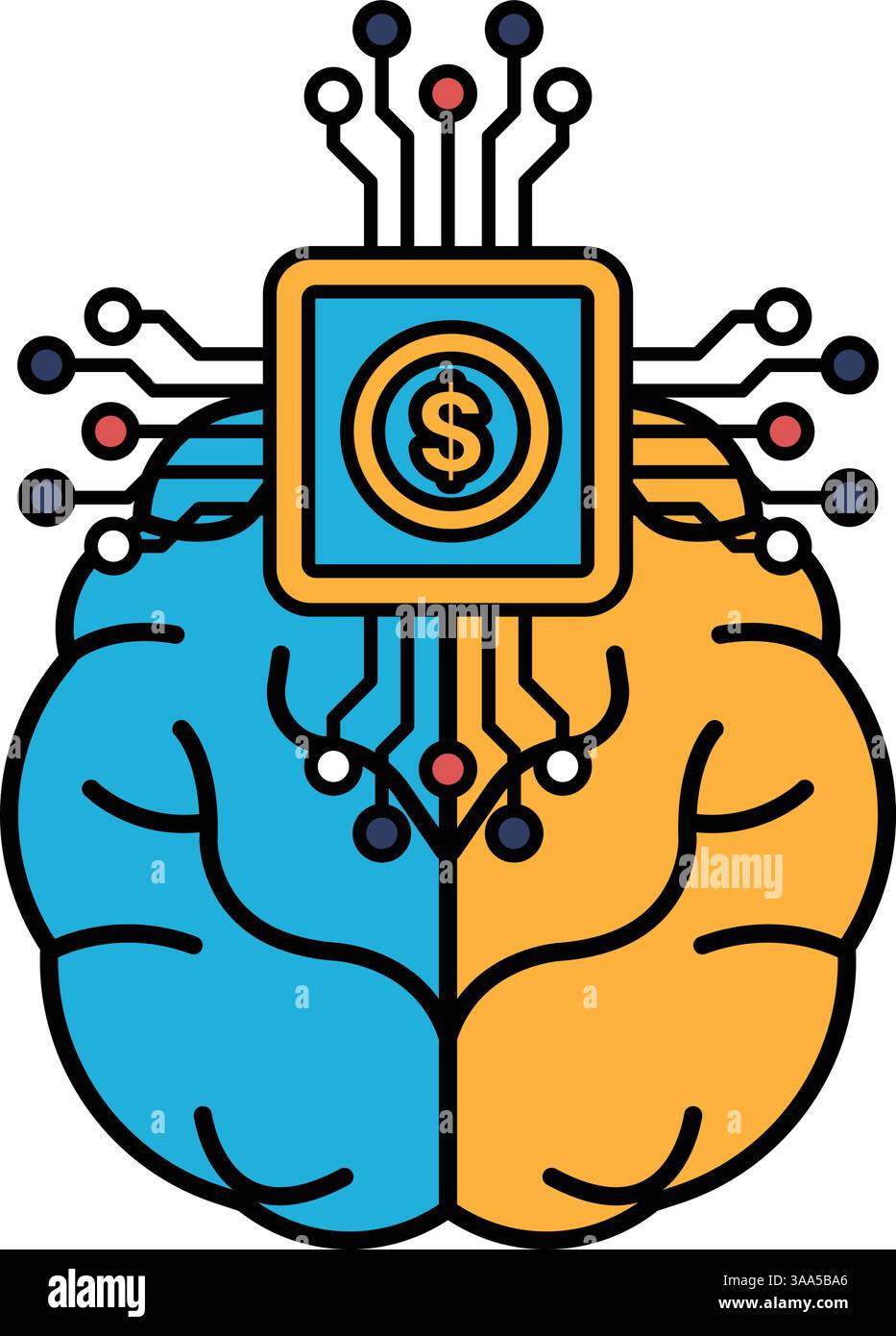 A brain with a dollar sign on it. The dollar sign is on the left side ...