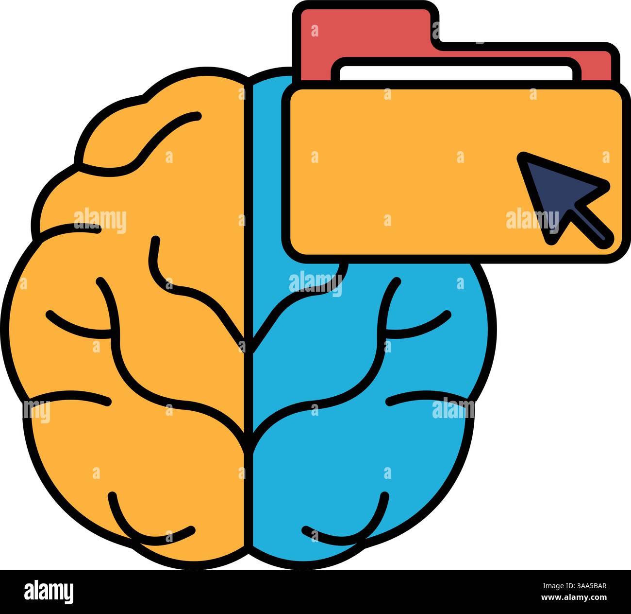 A brain with a file folder on top of it. The brain is split into two ...