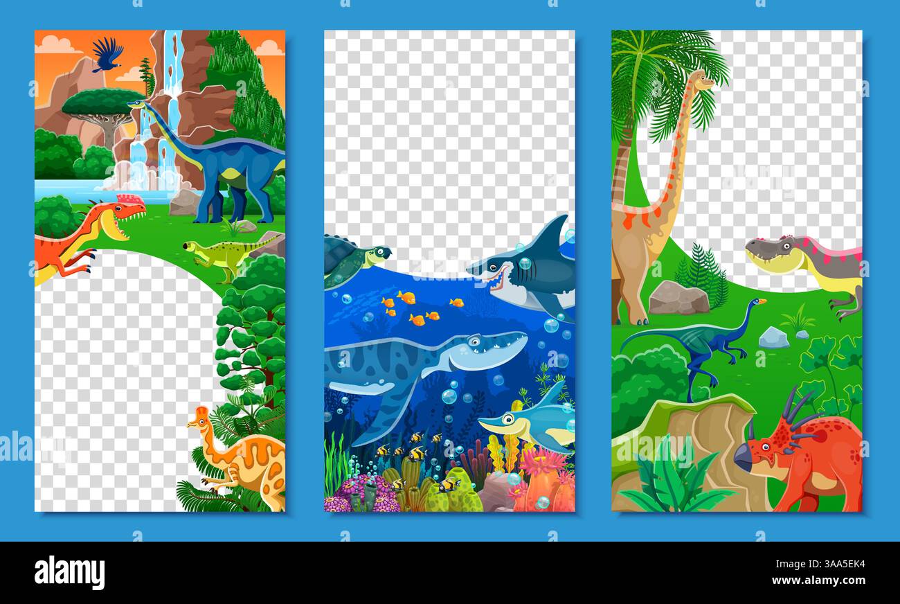 Social media frame templates with prehistoric dinosaurs and Jurassic ...