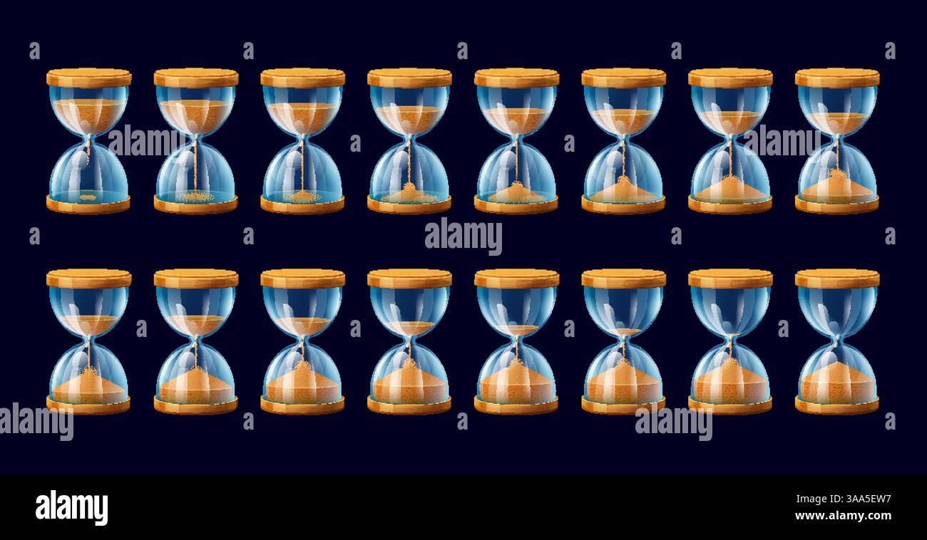 Hourglass or sandglass animation sprite sheet, vector game UI countdown ...