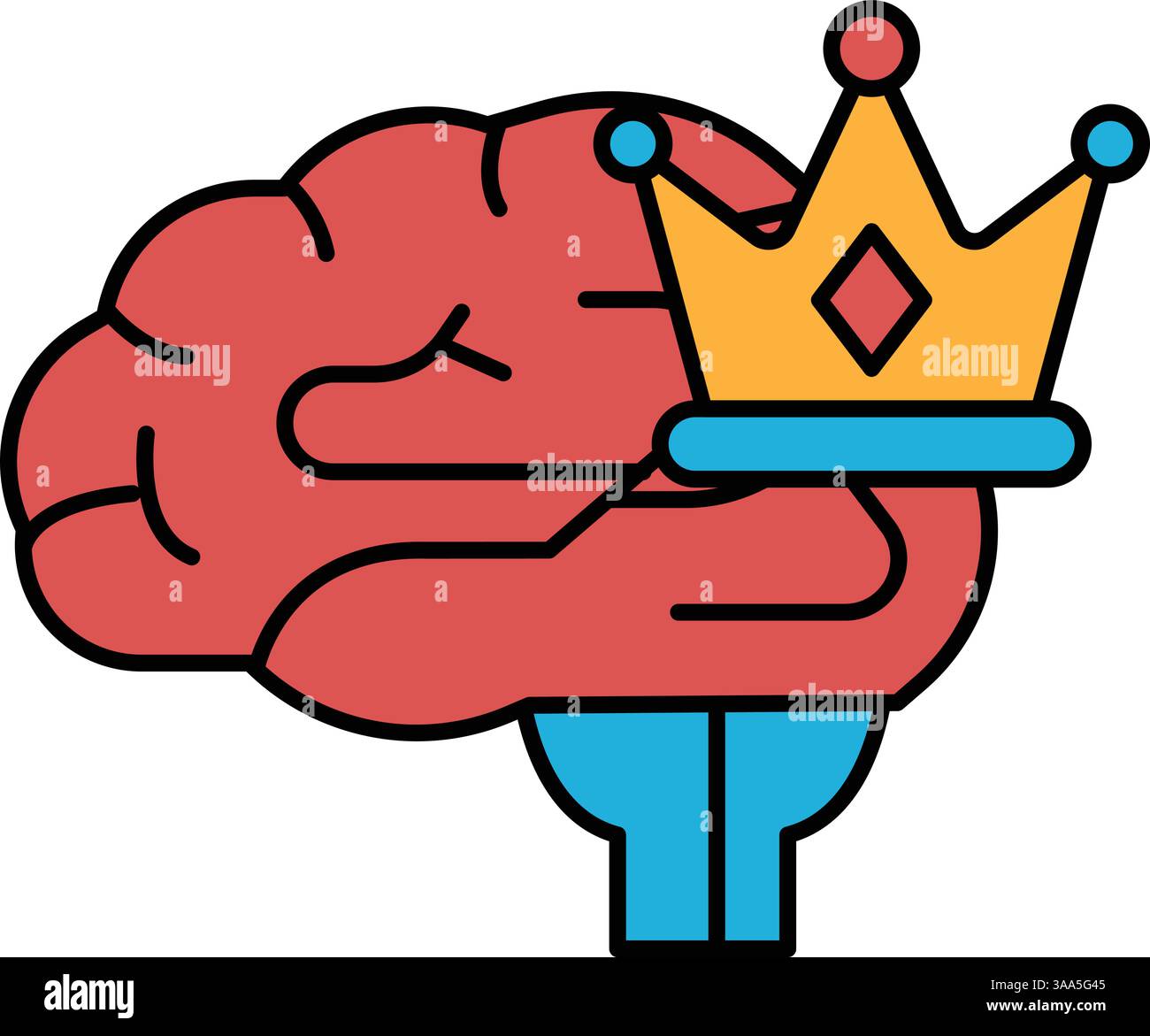 A brain with a crown on top of it. The brain is red and the crown is ...