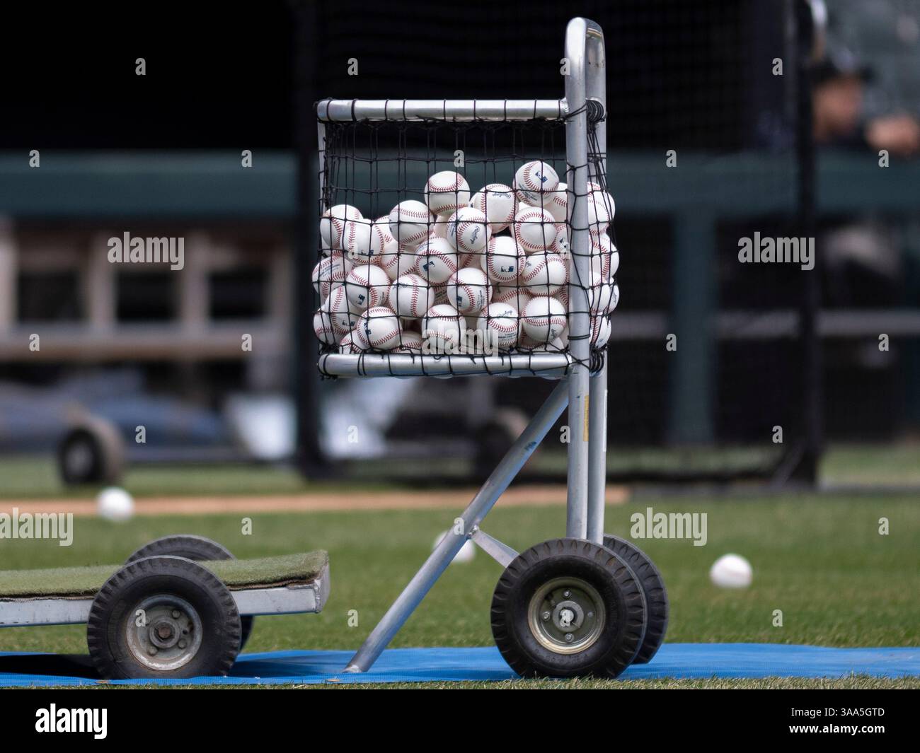 CHICAGO, IL - MARCH 29: A bin for Rawlings baseballs is pictured before ...