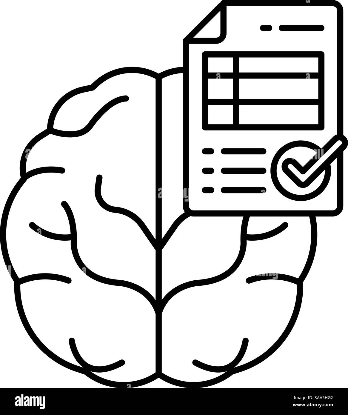 A brain with a check mark on it is next to a piece of paper Stock ...