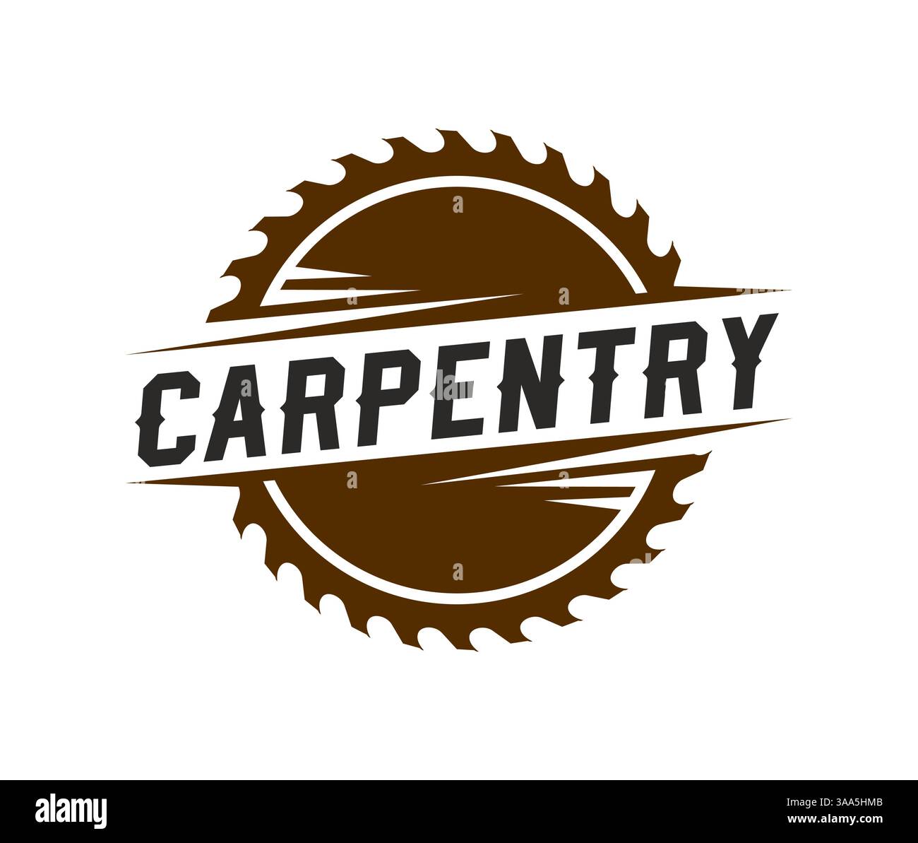 Carpentry woodwork icon showcases circular saw blade encircling brown ...
