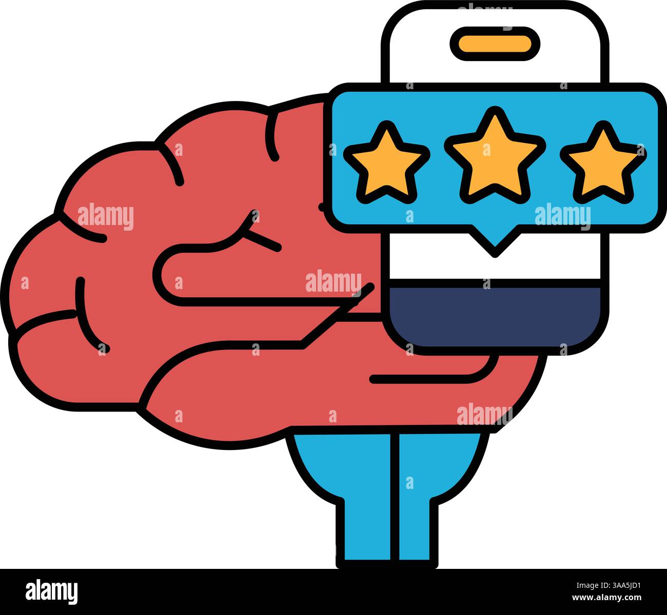 A brain with three stars on it. The brain is red and blue. The stars ...